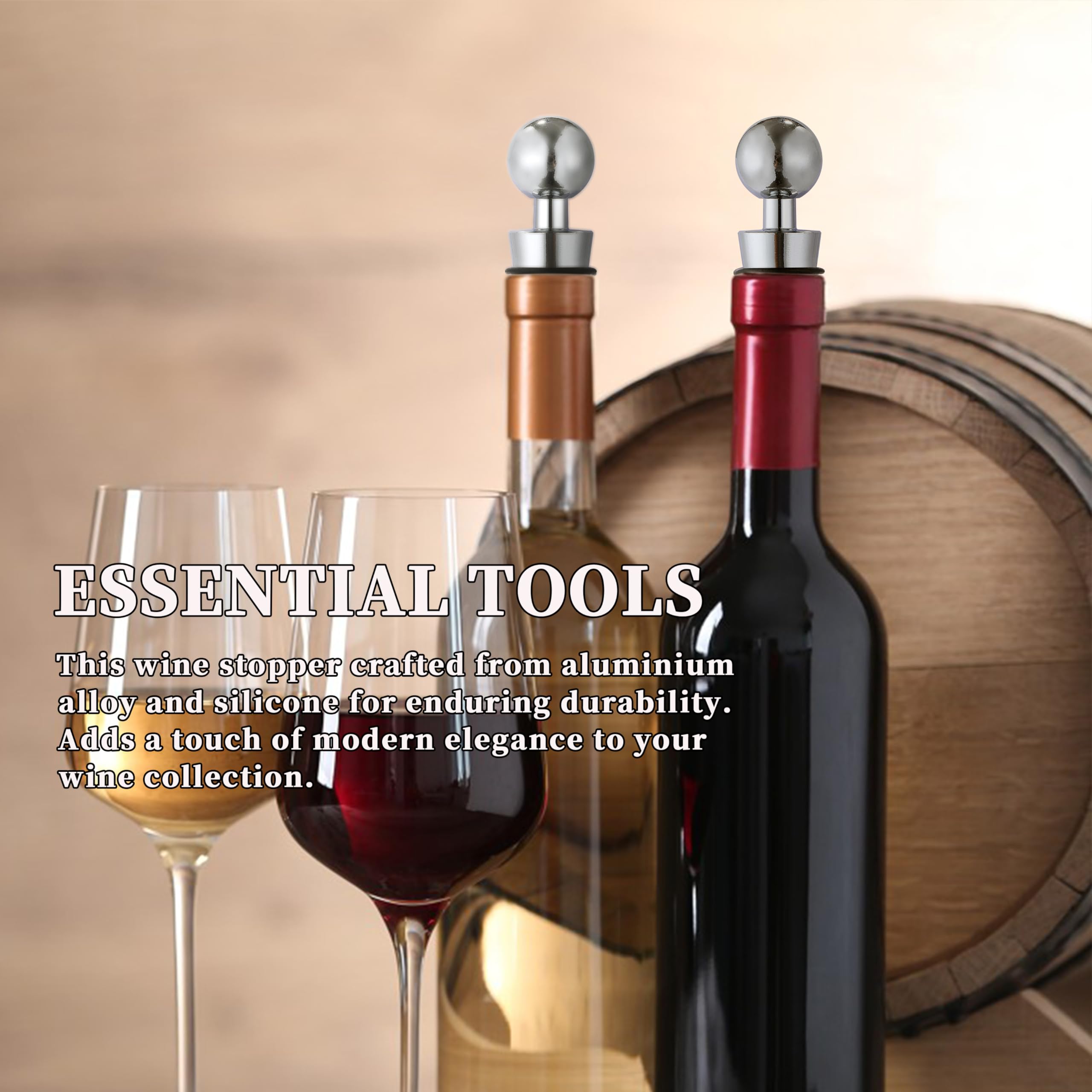 4PCS Wine Stopper, HIA Reusable Leak Proof Wine Stoppers, Premium Materials (Aluminium Alloy + Silicone) Wine Bottle Stopper, Wine Corks for Bar, Camping, Party, Wedding