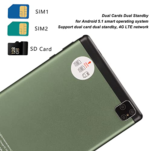 8 Inch Tablet, 8 Inch IPS LCD Dual Standby Dual Card 3 Card Slots Green 2GB RAM 32GB ROM Calling Tablet 100240V for Android5.1 Games (US Plug)