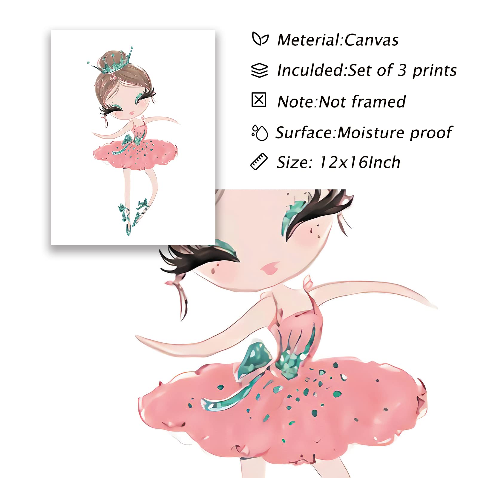 PWTXKAH Ballet Dancer Pictures Watercolor Ballet Canvas Wall Art