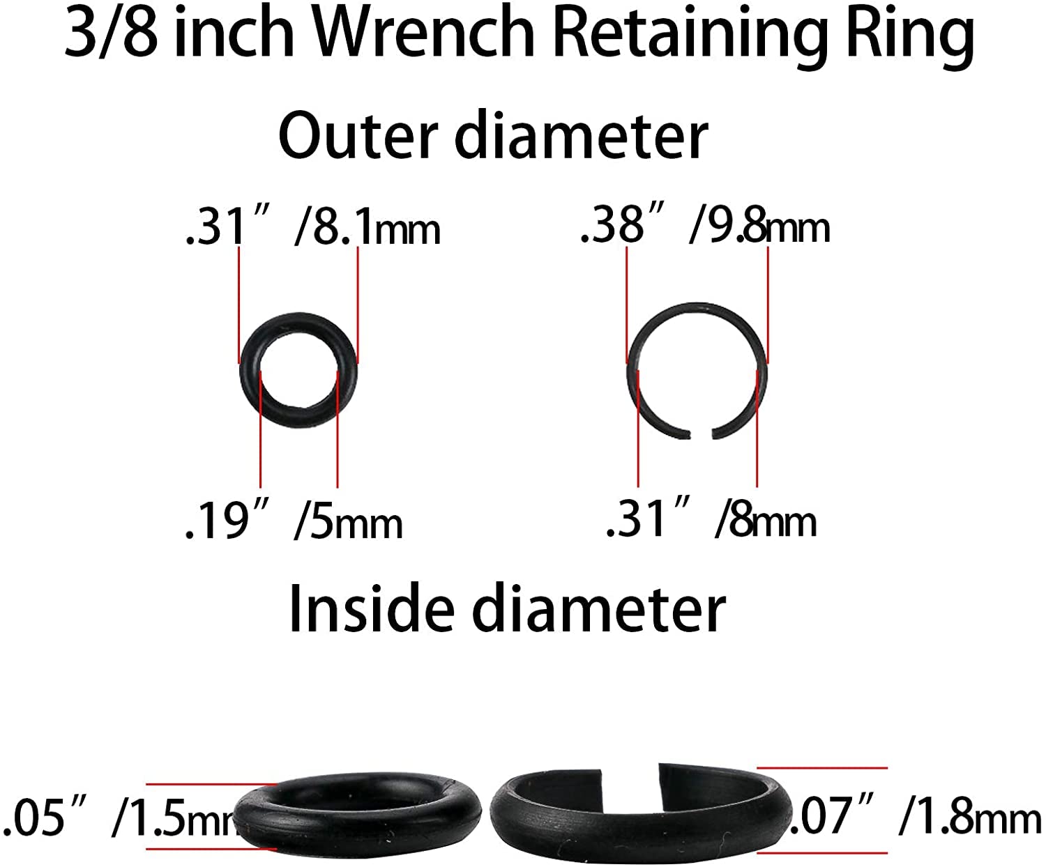 5 sets of 1/2 Inch Inch Square drive socket retainer rings with O-ring, Impact wrench accessories