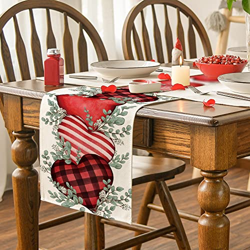 Artoid Mode Eucalyptus Hearts Mother's Day Table Runner, Holiday Kitchen Dining Table Decoration for Home Party Indoor 13x72 Inch