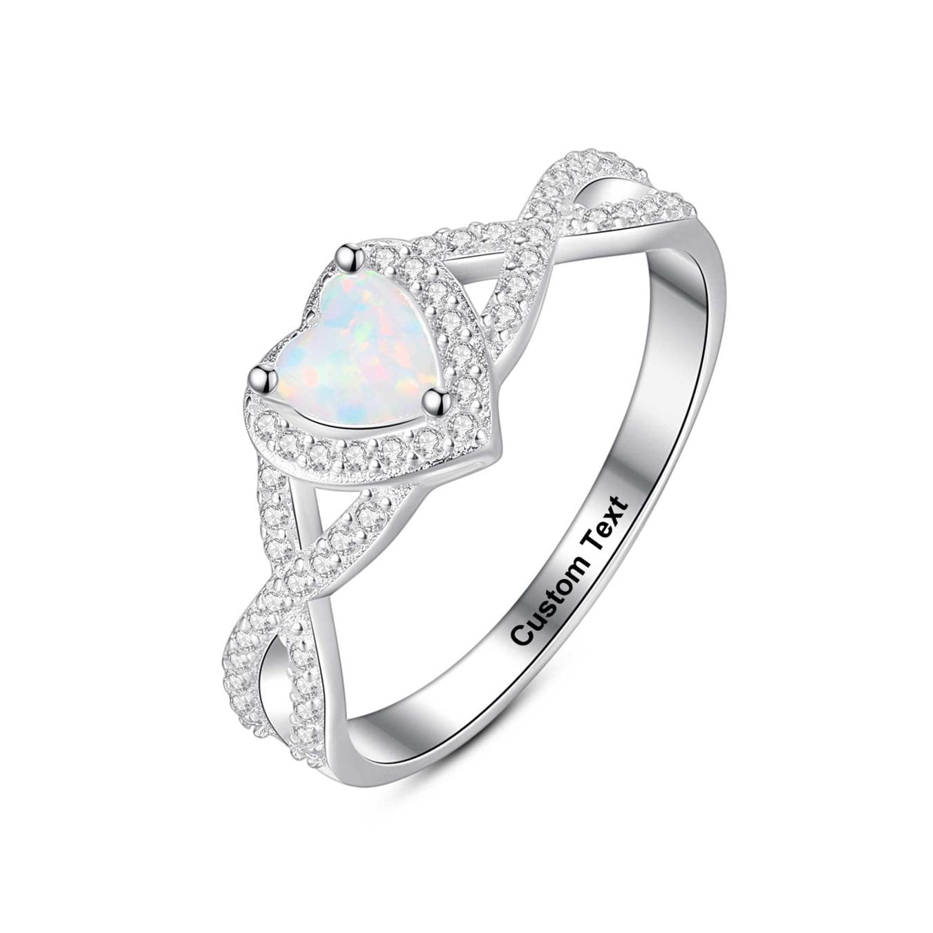 Aescutic Opal Rings for Women Heart Sterling Silver Ring Halo Promise Ring Couples Women's Her Personalized Engraved Custom Name