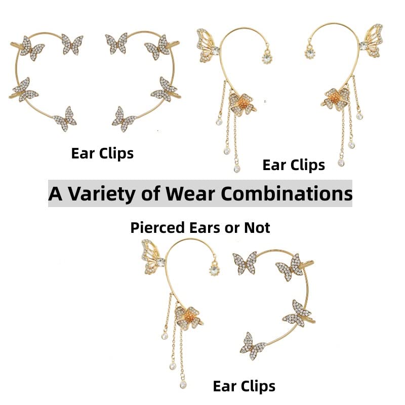 4PCS Women's No Pierced Ear Clips Butterfly Flower Flying Swallow (4PCS Butterfly Flower Ear Clips)