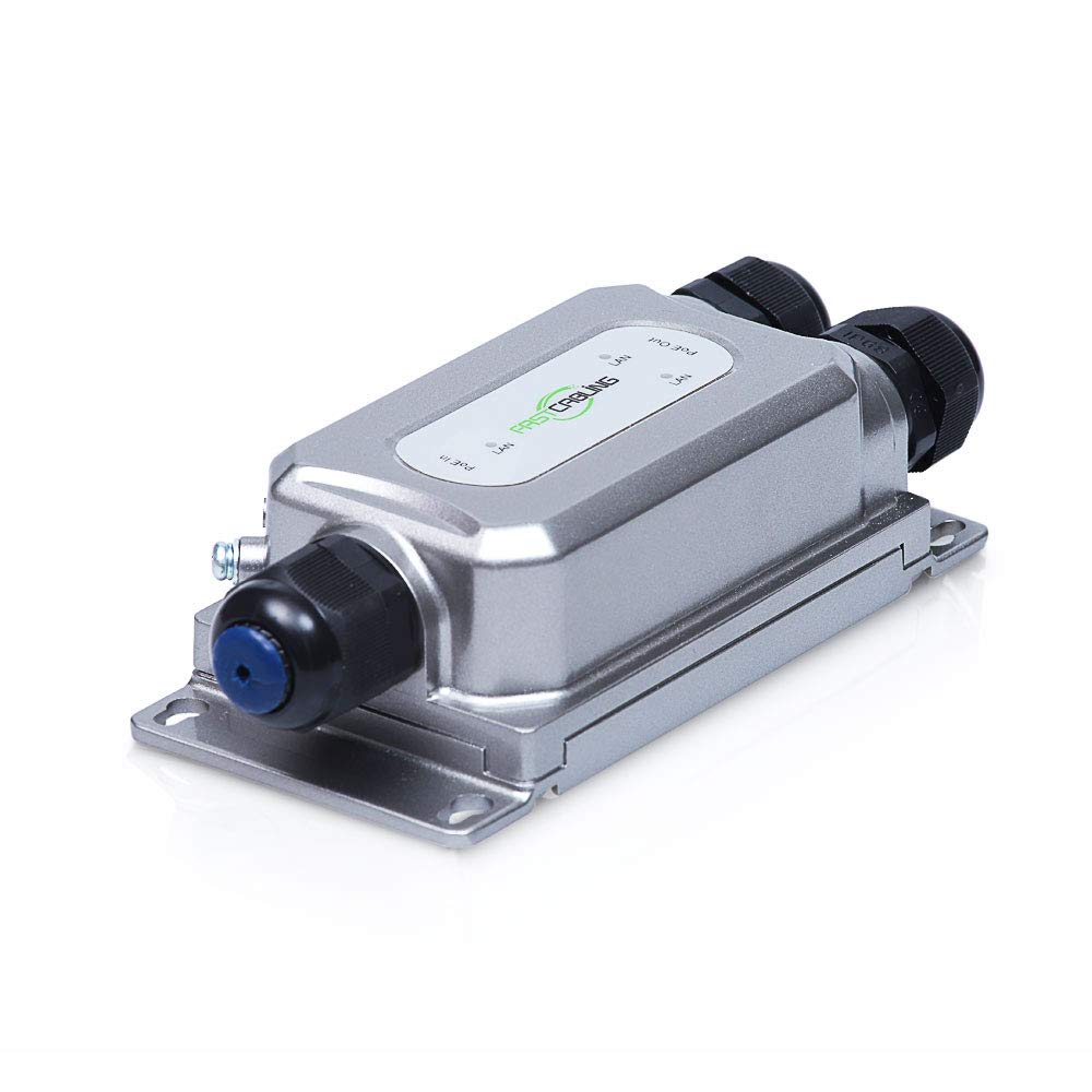 FASTCABLING Industrial Outdoor PoE Extender, 2 Port, 328ft, IP67 Waterproof, Direct Burial, Gigabit Ethernet, Male RJ45, Ideal for IP Cameras, Phones, Wi-Fi Access Points