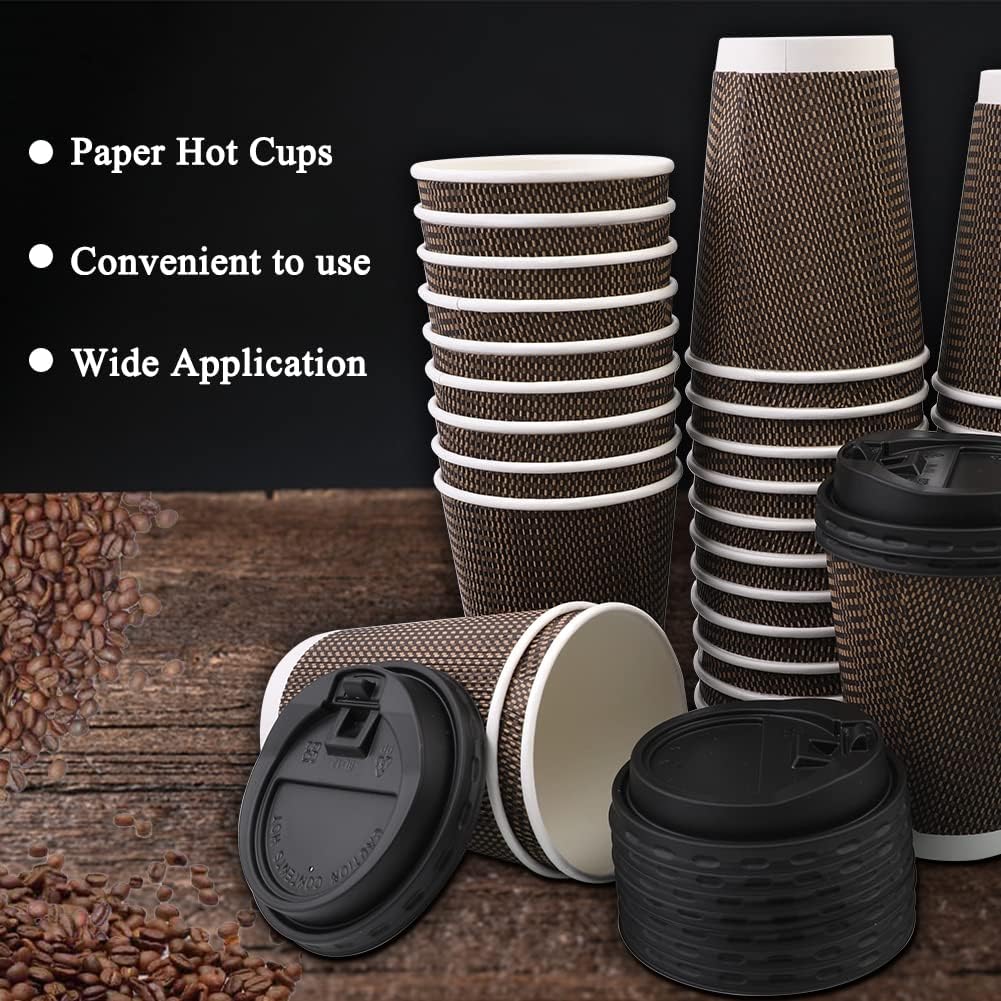 40 Packs 12oz Disposable Coffee Cups, Coffee Cups, Insulated Paper Coffee Cups,To Go Hot Cups with Lids for Coffee Tea Chocolate and Other Hot Drinks