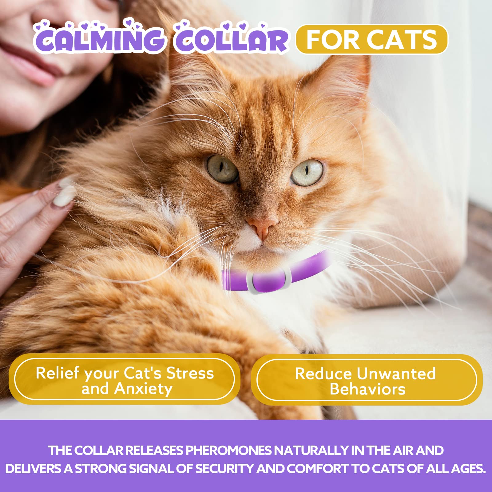 YEUGSCKA 4 Pack Calming Collar for Cats, Relieve Reduce Anxiety Stress, Calming Pheromone Collar for Cats, Cat Pheromone Collar Adjustable for Small, Medium Large Cat