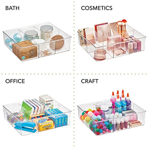 mDesign Plastic 6 Compartment Dresser Drawer Divided Organizer Bin for Scarves, Socks, Bras, Hair Ties, Belts, Underwear - Closet Shelf Storage Organization, Lumiere Collection, 2 Pack, Clear