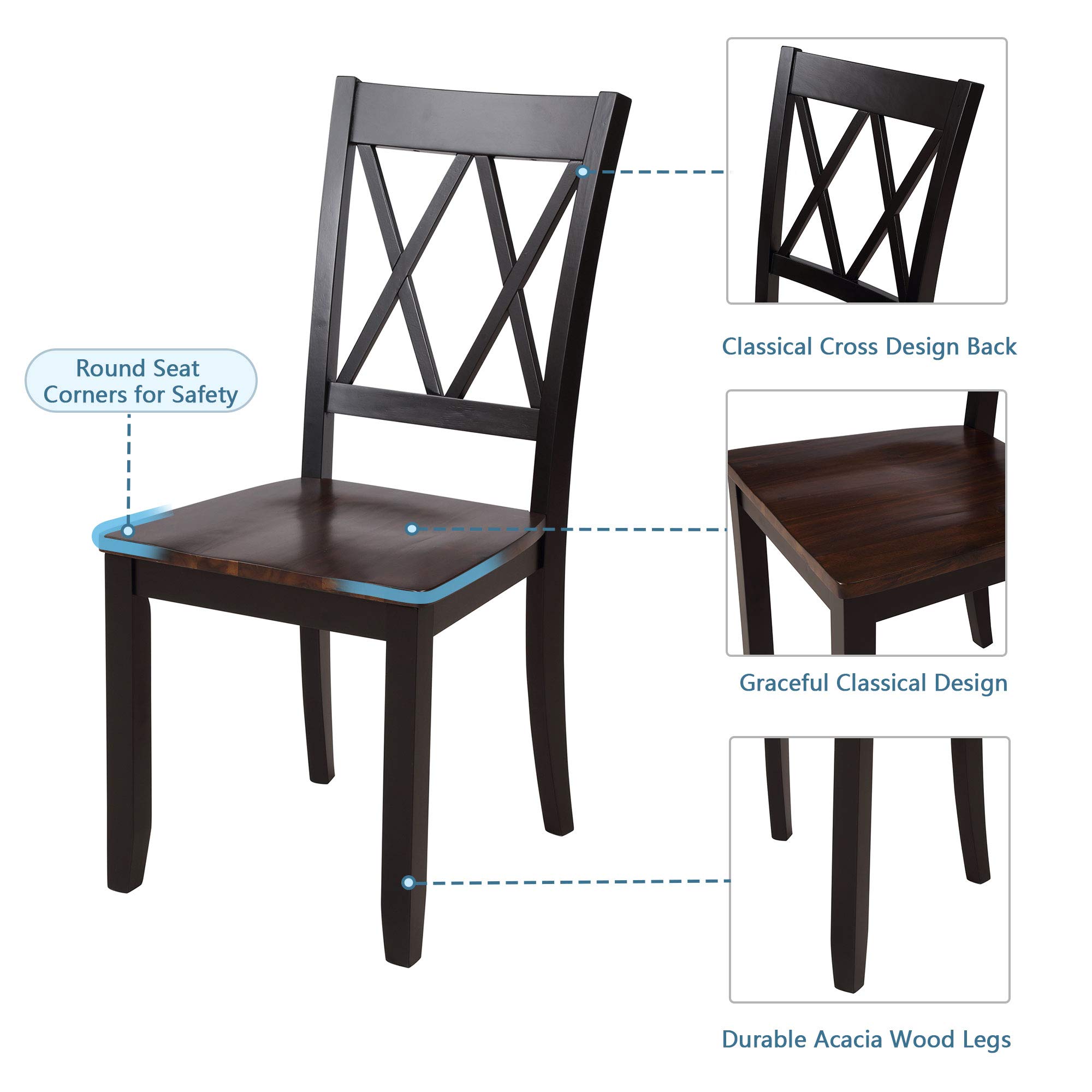 5-Piece Dining Table Set, Home Kitchen Dining Set with Rectangular Table and 4 Chairs, Farmhouse Rustic Style Compact Dinette Set for 4 Person, Solid Wood Dining Room Table Set for Small Space, Black