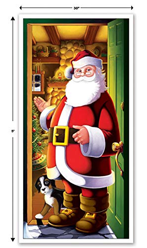 Beistle Santa Claus Door Cover, 5’ x 30” – Plastic for Indoor & Outdoor Use, St Nick Print – Easily Display – Christmas Party Decorations & Holiday Decor