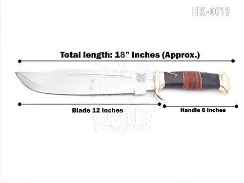 SHINY CRAFTS | Handmade Forged Crocodile Dundee, Fixed Blade, Full Tang Bowie, Hunting, Camping Knife,Knife with Leather Sheath