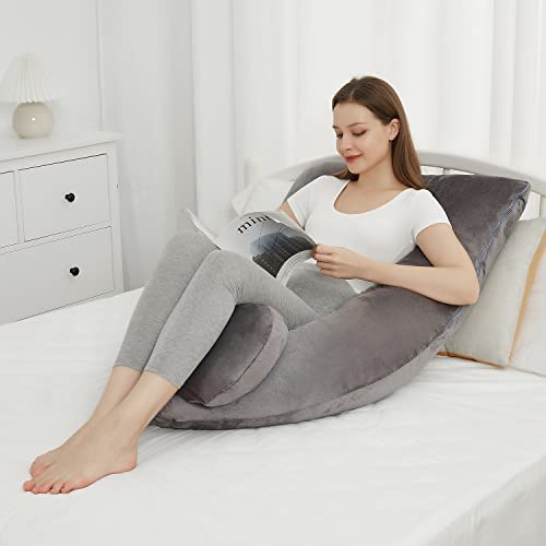 JOHNPEY Pregnancy Pillows for Sleeping, U Shaped Full Body Pillow - Pregnancy Must Haves Maternity Pillow with Removable Velvet Cover, 55inch, Dark Gray