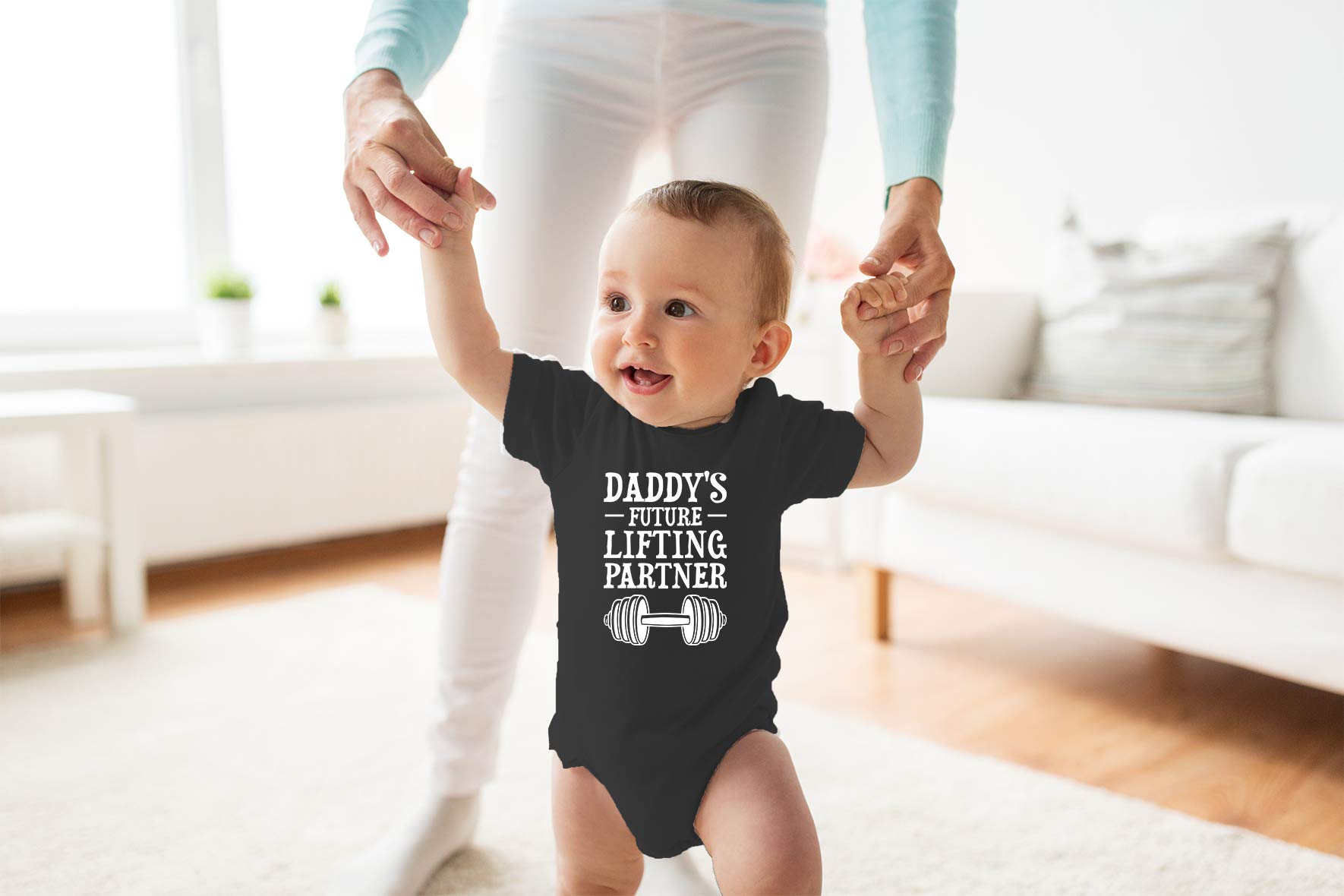 Daddy's Future Lifting Partner - Funny Baby Essentials Bodysuit - Newborn Boy Girl Clothes (6 Months, Black)