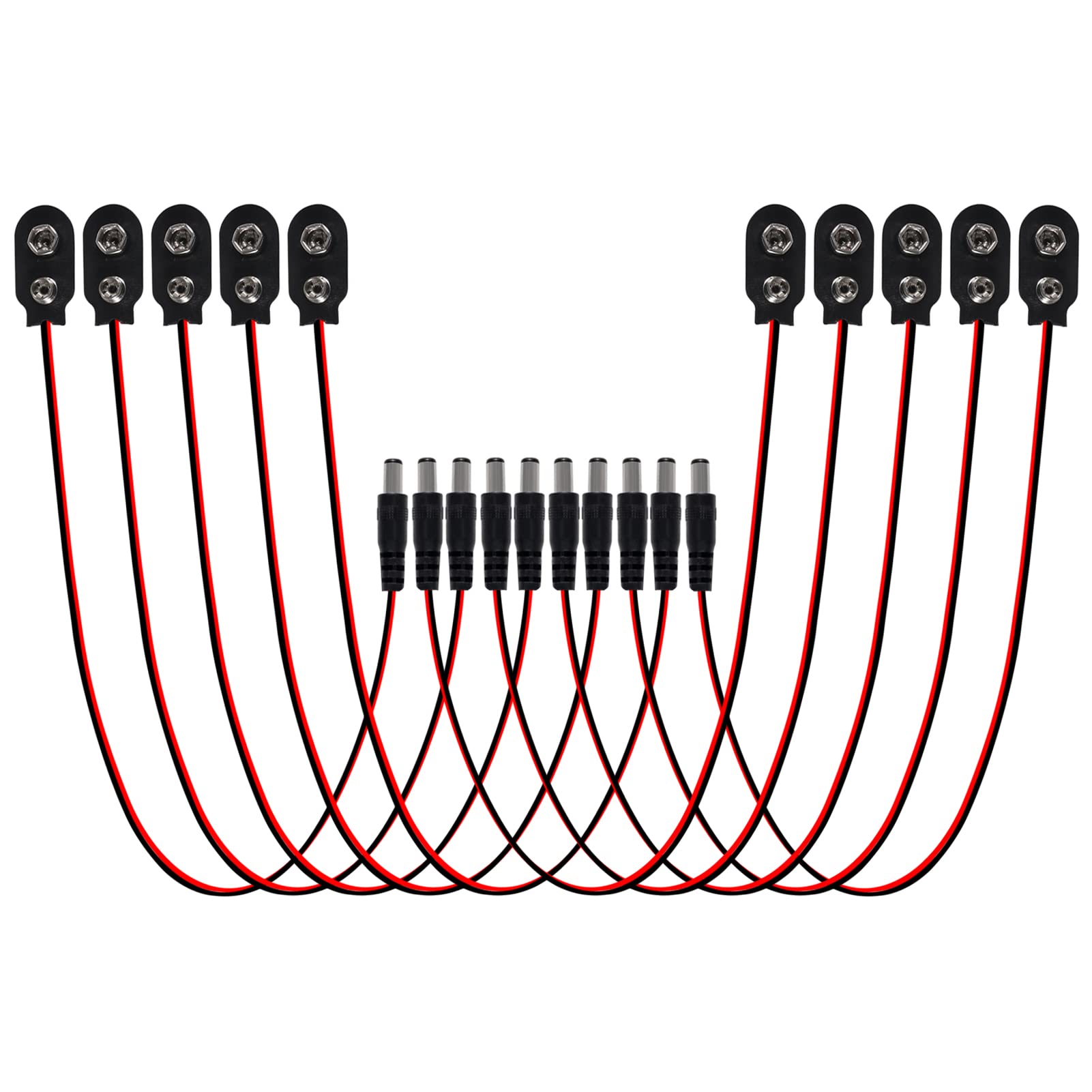 ACEIRMC 10pcs 9v Battery Clip with 2.1mm X 5.5mm Male DC Plug,Battery Case Holder with Lead Wire Bundle for Arduino Mega 2560 Power Supply or Other prototyping