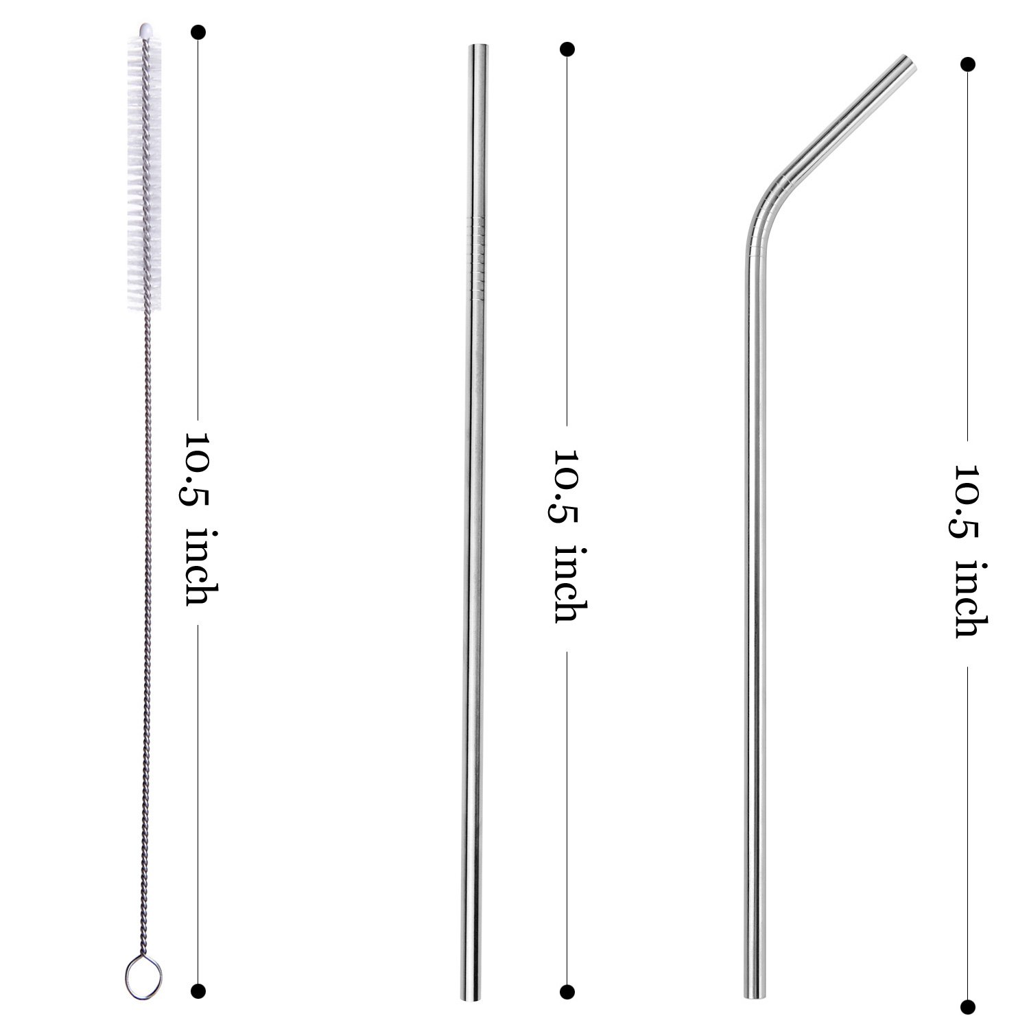ALINK 8-Pack Stainless Steel Straws, 10.5” Long Reusable Replacement Metal Straws for 20 30 OZ Yeti Tumbler, RTIC, Tervis, Mason Jar, With 8 Silicone Tips, 2 Cleaning Brush and 1 Carrying Case