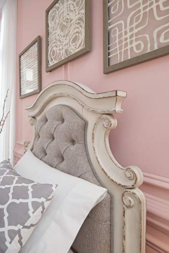 Signature Design By Ashley Realyn Twin Upholstered Tufted Cottage Headboard, Vintage White