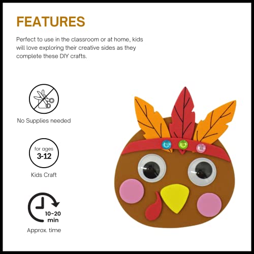 4E's Novelty Thanksgiving Crafts for Kids (12 Pack) Pilgrim Turkey Foam Magnet Craft Kit Bulk Thanksgiving DIY Activity for Toddlers, Kids, Adults
