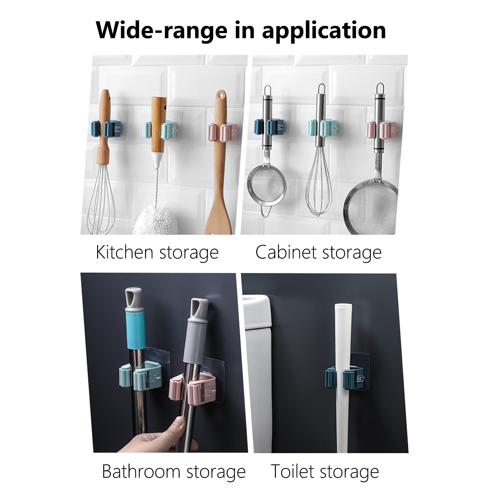 plplaaoo Broom Holder,Wall Mounted Mop Storage Rack Clamp, Broom Gripper Holds Self Adhesive for Smooth Wall and Ceilings, Glass, Metal, Wood, Ceramics, for Bathroom Kitchen Garden Light Green, b