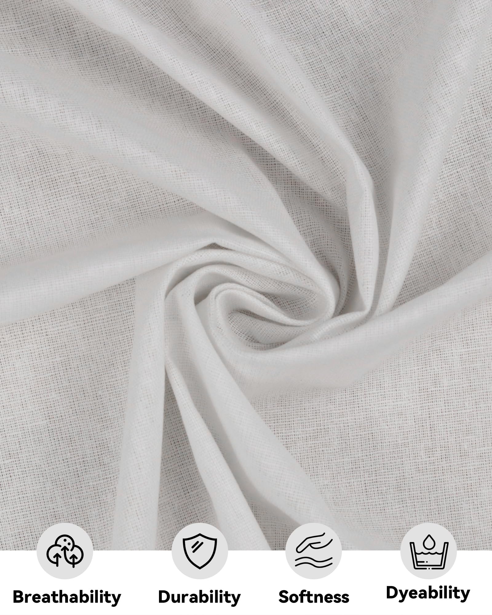 HOTGODEN Light Weight 100% Cotton Muslin Fabric: 59 inch x 2,5,10 Yards Bleached Muslin Linen Fabric Material for Sewing Material Apparel Cloth