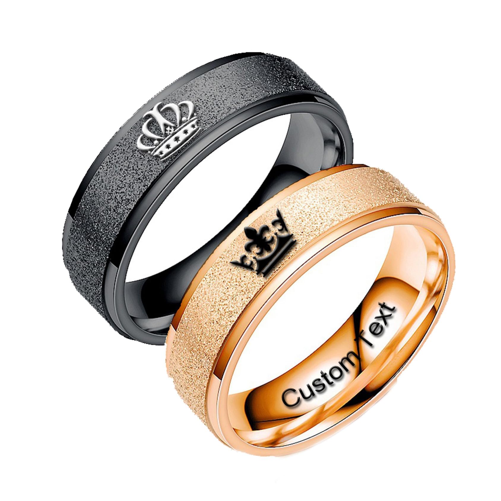 4EAELove Customize Crown Couples Rings Her King His Queen Promise Ring Inside Can Engraved Band Rings Wedding Rings Titanium Stainless Steel 8mm 6mm 6-13#