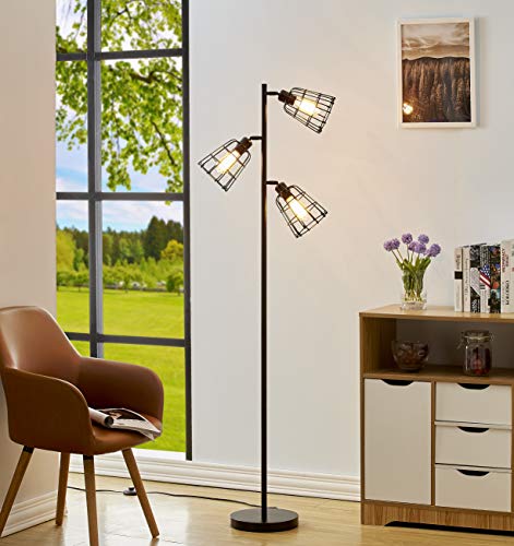 Modern Floor Lamp for Living Room Bright Lighting Tall Stand Up Lamp Farmhouse Rustic Industrial Black Tree Floor Lamps for Bedrooms, Office with Reading Light Standing Lamp