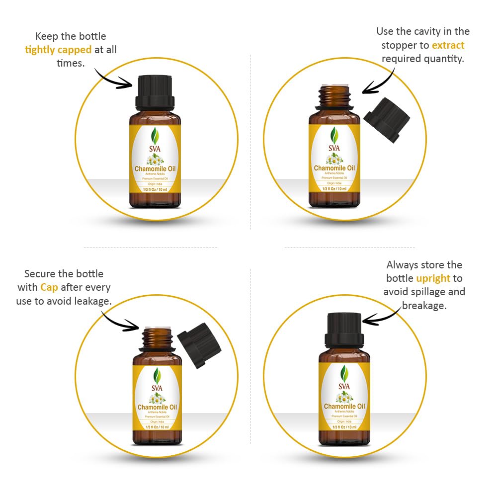 SVA Chamomile Essential Oil β 1/3 Fl Oz β 100% Natural Chamomile Oil - for Diffuser, Hair Care, Face, Skin Care, Aromatherapy, Scalp and Body Massage, Soap and Candle Making