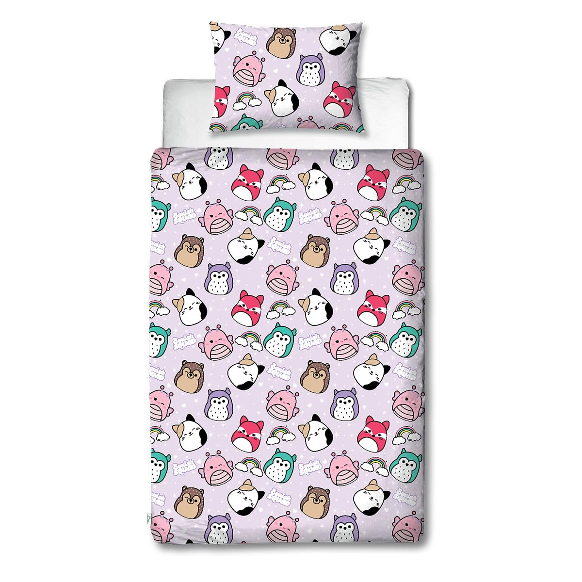 Character World Squishmallows Official Single Duvet Cover Set, Bright Design | Reversible 2 Sided Squish Squad Bedding Cover Official Merchandise Including Matching Pillow Case