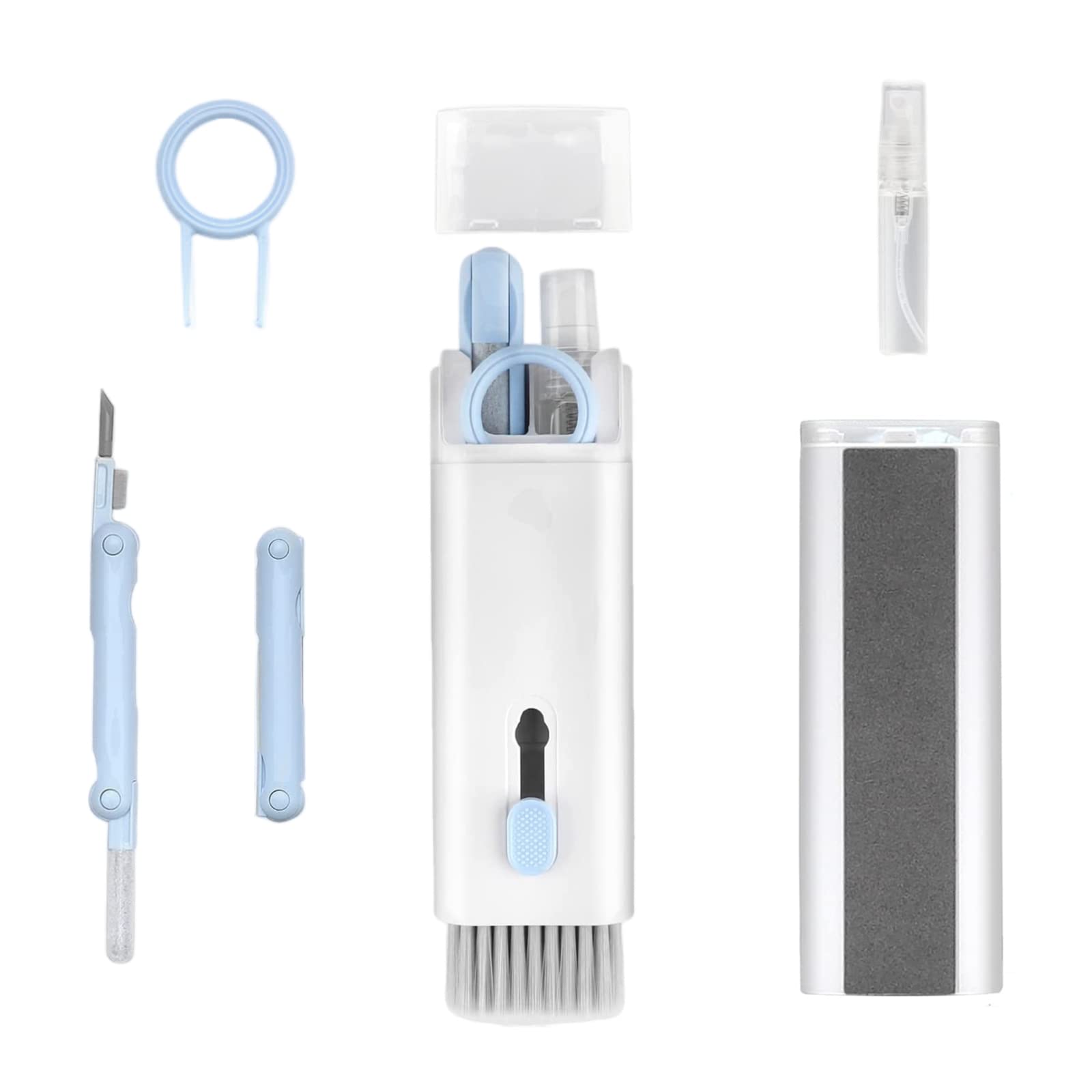 7 in 1 Electronic Cleaning Kit, Portable Multifunctional Cleaning Tool for PC Monitor/Mobile Phone, Laptop, Bluetooth Headset, Computer Keyboard, Screen, Camera, with Cleaning Brush (Blue)