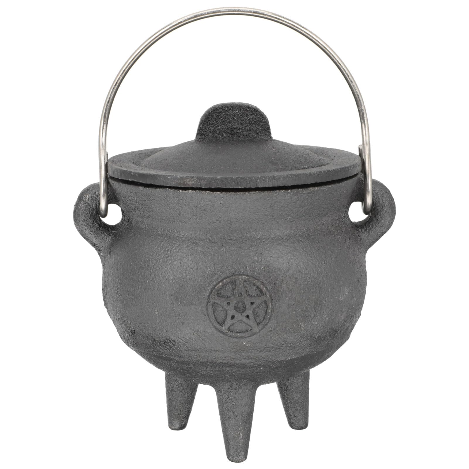 DOITOOL Mini Cast Iron Cauldron with Lid and Handle, 4 Inch Halloween Witch Pot with Lid for Halloween Decoration or Incense Burning (Threephase Moon)