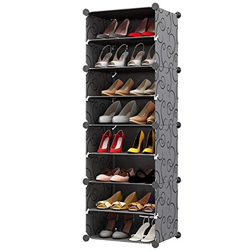 Aeitc 16 Pairs Shoe Rack for Entryway Shoe Storage Space Saver Plastic Shoe Organizer Narrow Standing Expandable for Heels, Boots, AC-150 AC-150