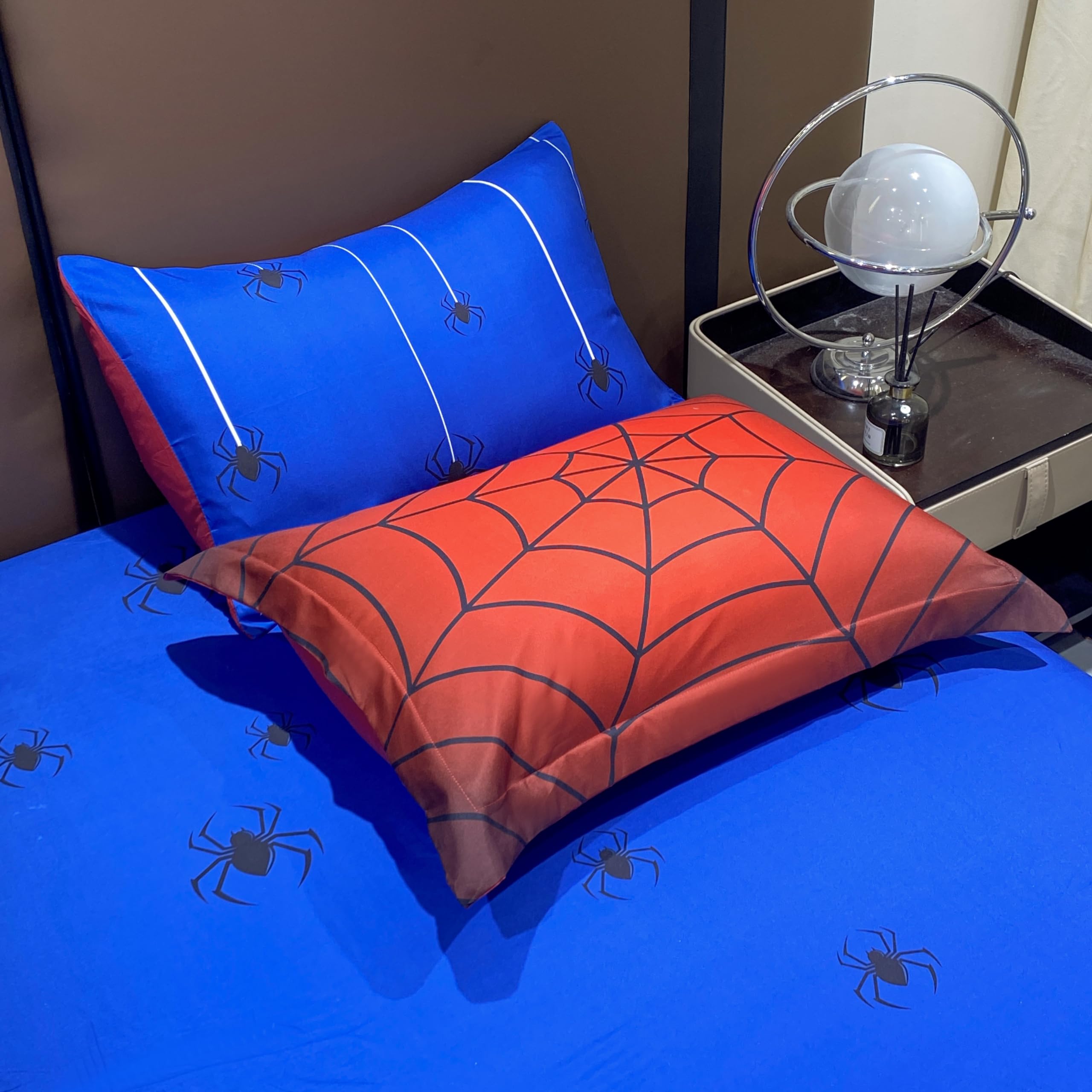 FAIRY KAARI Boys Spider Web Printed Comforter Set Bed in A Bag Twin Size 7PC Red Bedding Set for Teens Kids Boys (1 Comforter, 1 Flat Sheet 1 Fitted Sheet 2 Pillowcase and 2 Pillow Sham)