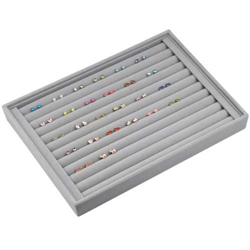 7 Slots Jewelry Accessories Display Storage Box Case Velvet Ring Showcase Holder Earring Set Tray Organiser - 22.5 14.5 3cm