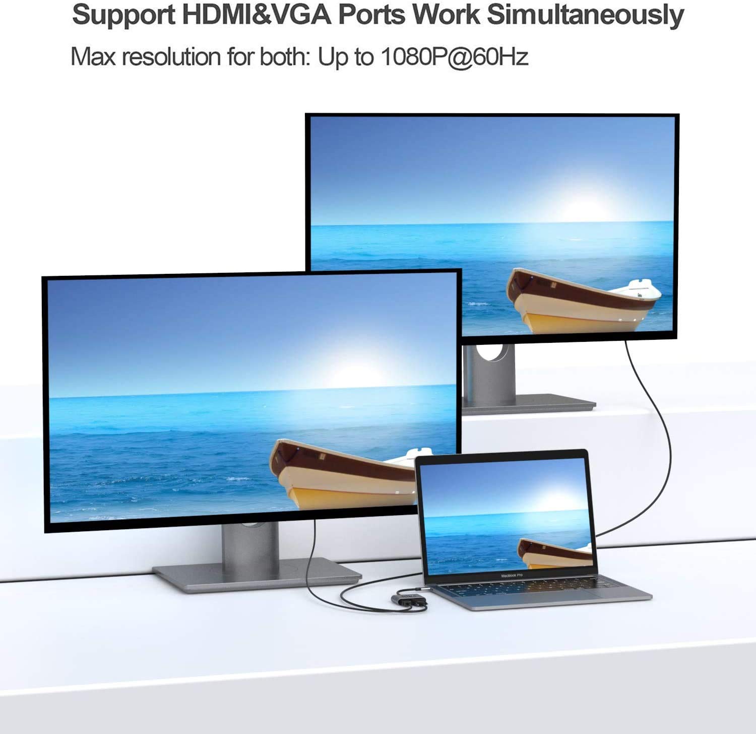 USB C to HDMI VGA Adapter,USB Type C to VGA HDMI Adapter Thunderbolt 3 VGA Adapter for MacBook Pro/iPad Pro/Air 2020 2019 2018,Dell XPS 13/15,Surface Pro, Galaxy S8/S9, Huawei P20