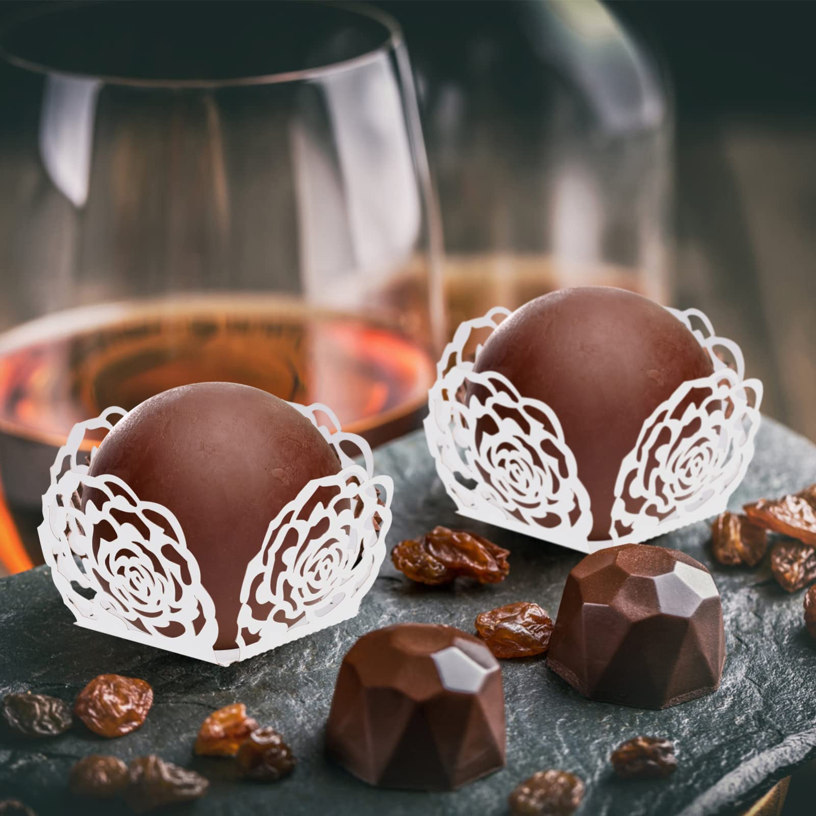 Alipis Chocolate Box Gift Chocolate Box Gift 50pcs Truffle Wrappers Paper Chocolate Paper Candy Cups Small Hollow-out Flower Truffle Wrappers Liners Cups Cupcake Liners