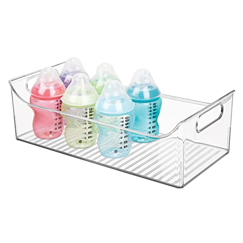 mDesign Portable Nursery Storage Plastic Baby Organizer Storage Caddy Bin w/Handles for Kids/Child Essentials - Holds Diapers, Wipes, Bottles, Baby Food - 16" Long - Ligne Collection - 2 Pack - Clear