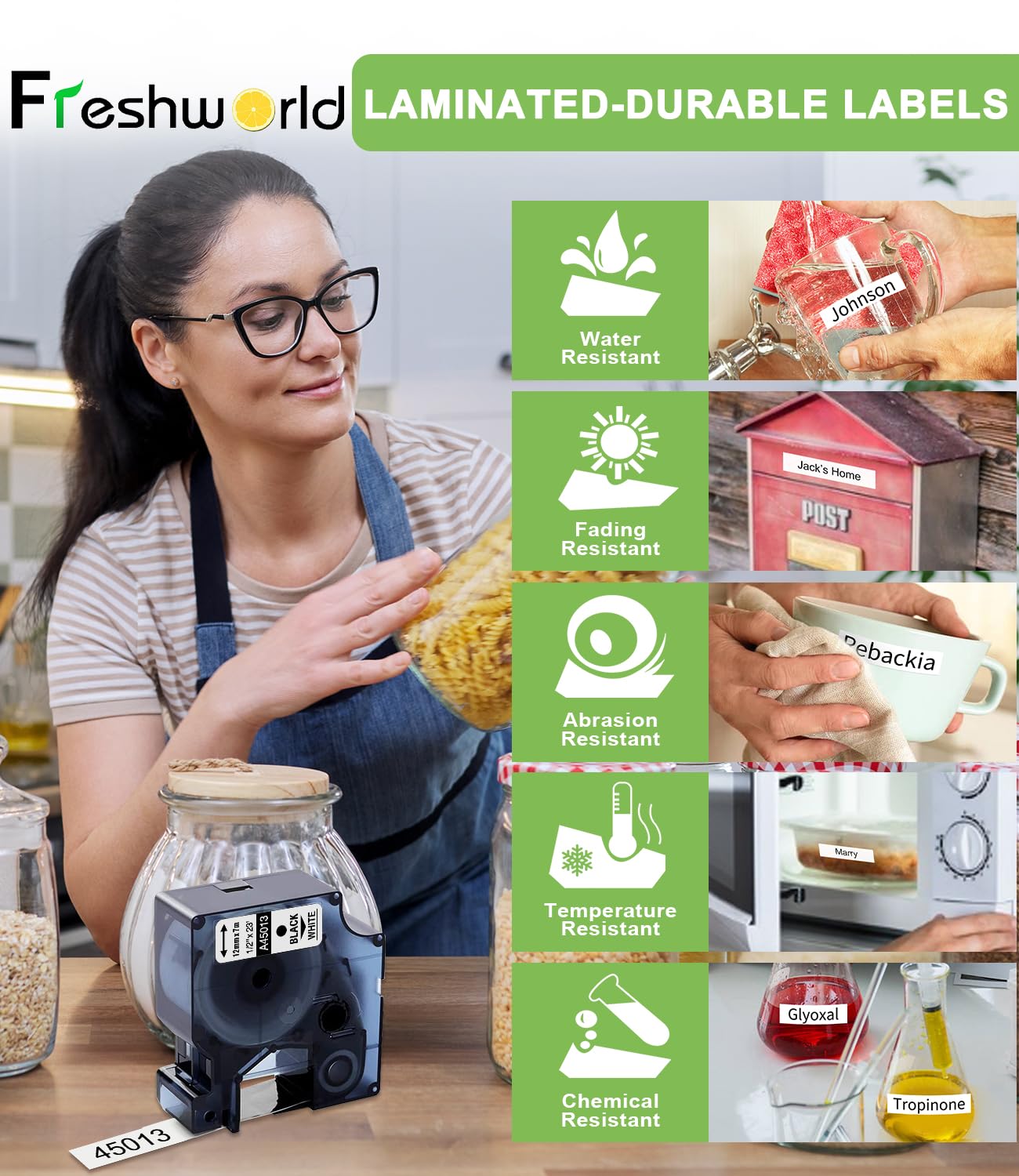 5-Pack a45013 Compatible Dymo Label Maker Refills Dymo D1 Label Tape 45013 S0720530 Dymo d1 Labels, Black on White,1/2 Inch x 23Feet, for DYMO LabelManager 160 210D 260P 280 360D 420P 450D COLORPOP