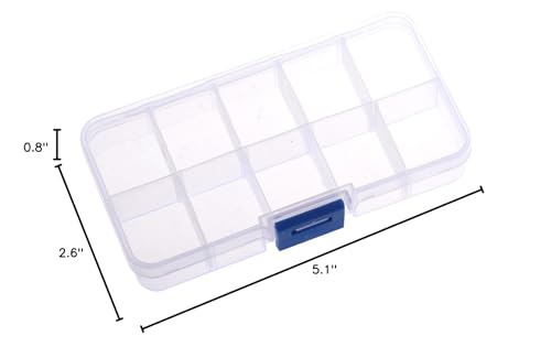 ALL in ONE 6pcs Clear Plastic Storage Box Bead Organizer Display Containers with Adjustable Dividers (13x2.6x2cm 10 Grids)