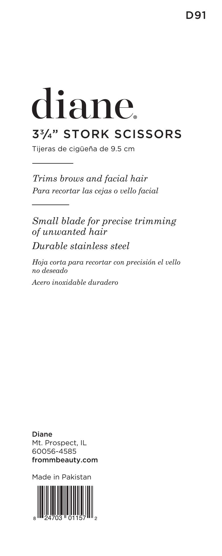 Diane Stork Scissors for Eyebrows, Silver, 3.75