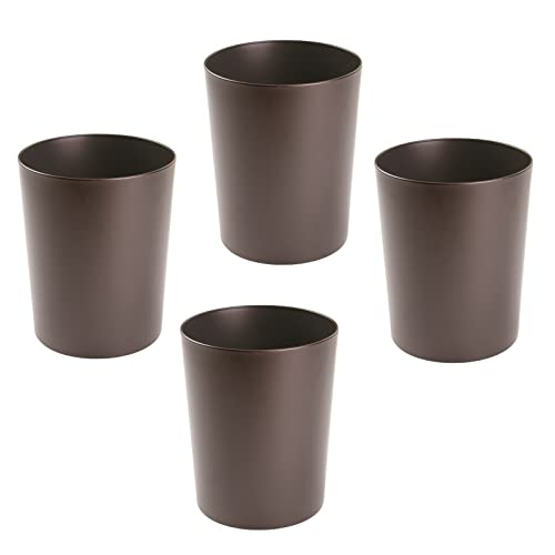 mDesign Round Metal Small 1.7 Gallon Recycle Trash Can Wastebasket, Garbage Container Bin for Bathrooms, Kitchen, Bedroom, Home Office - Durable Stainless Steel - Mirri Collection - 4 Pack - Bronze