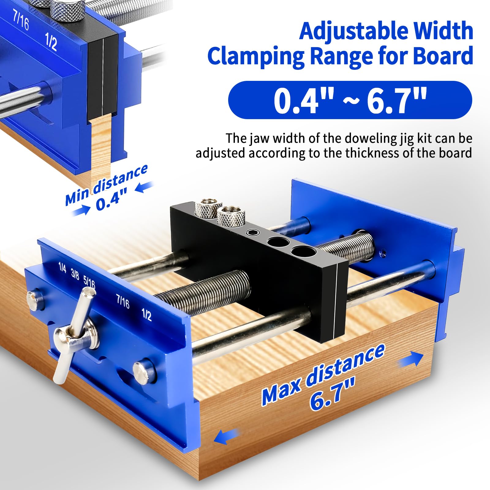 6.7 Inch Self Centering Dowel Jig, Self Centering Doweling Jig Kit with 6 Drill Guide Bushings & 3 Drill Bits, Adjustable Width Dowel Jig Kit Woodworking Tools for Straight Holes Biscuit Joiner Set