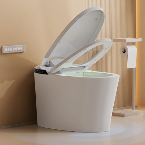 AKNIRL Smart Toilet Auto/Open Close Lid, Smart Bidet Toilet with Booster Pump, Auto Powerful Flush, Heated Seat,Warm Water, Air Dryer, Deodorization, Modern Smart Toilets for Bathrooms, White, Y001ZP