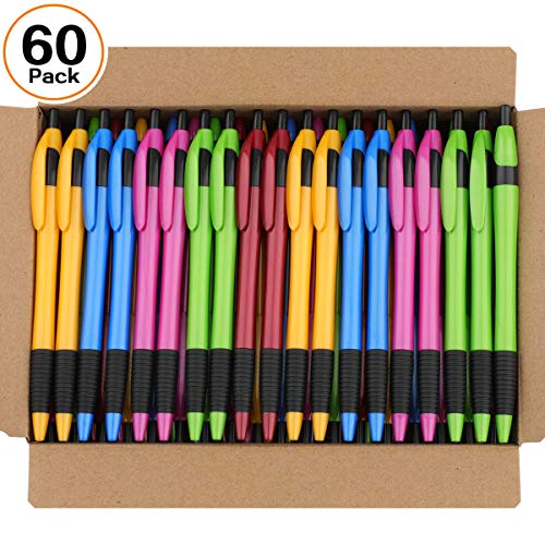Sikao Pens Bulk Gripped Slimster Retractable Ballpoint Pen Medium Point Black ink Smooth Writing Pens for Journaling No Bleed (60Pack)