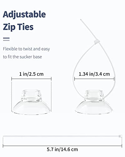 Pawfly 20 Pack Aquarium Suction Cups and 40 Pieces Adjustable Zip Ties Cables Set Fish Tank Tools for Binding Moss Holding Airline Tubing Decorations Shrimp Nests and Reptile Hammocks
