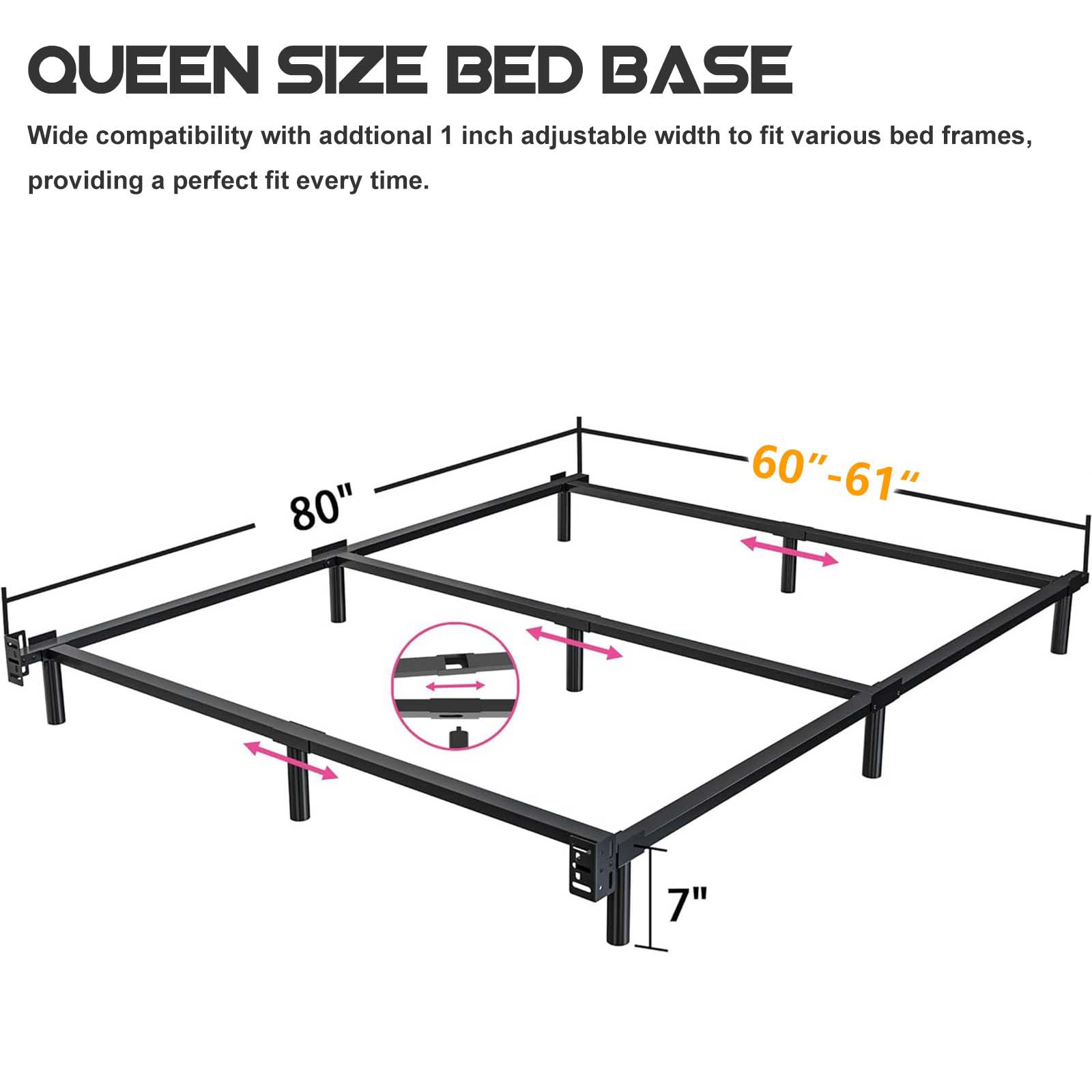 Bedsnus 7 Inch Metal Bed Frame Queen Size, Compatible with Most Brand Box Spring Or Mattress, 9-Leg Support Bed Base, Headboard Attachable, Noise-Free, Easy Assembly, Black