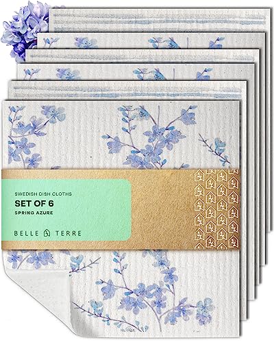 BELLE TERRE Roll-Up Dish Drying Rack & Swedish Dish Cloth Set - Space-Saving Sink Rack (20.5" x 15.5") with Utensil Tray & Reusable Absorbent Cloths - Solid Steel Construction & Cellulose Material