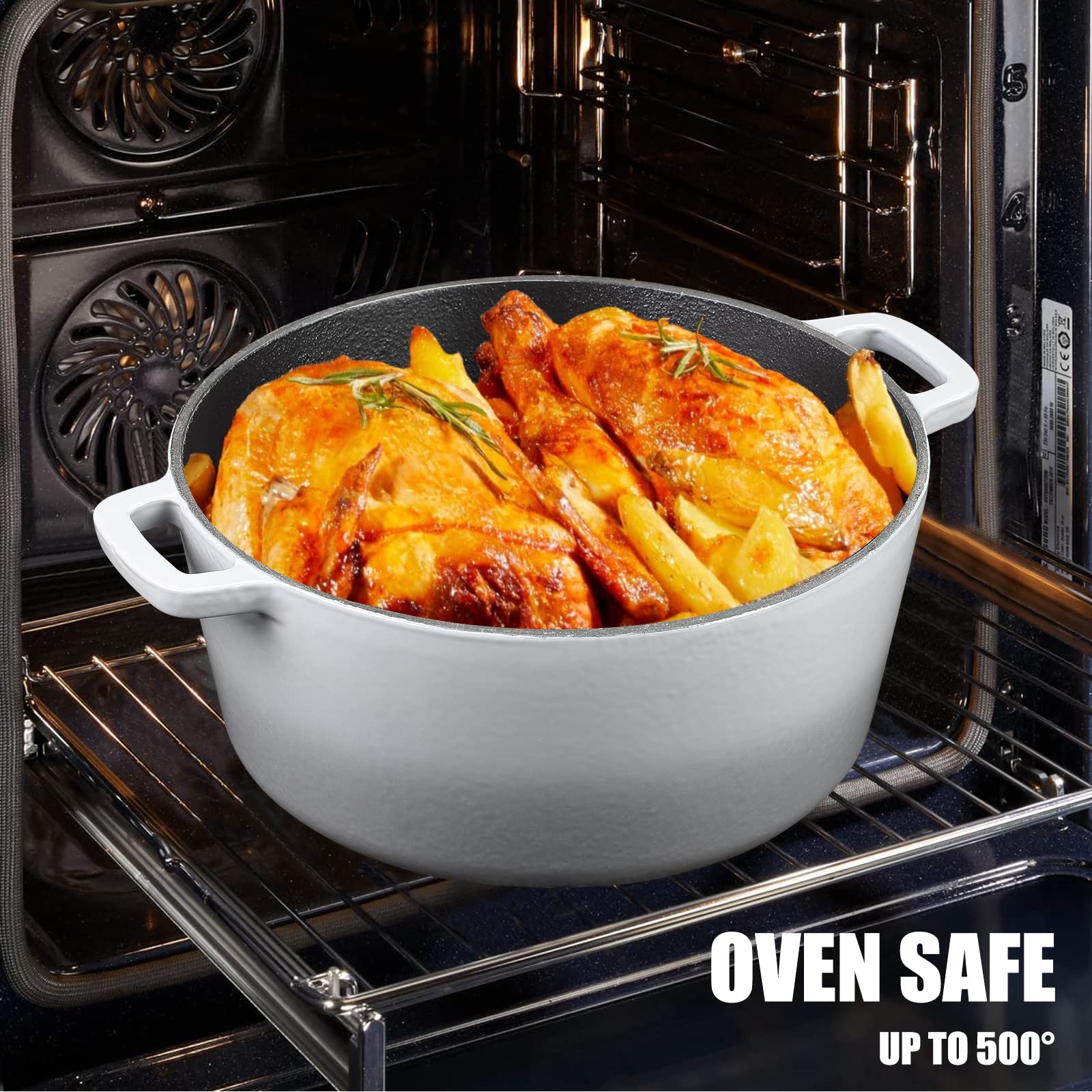 5.5 Quart Enameled Cast Iron Dutch Oven, 2-In-1 Enamel Dutch Oven Pot with Skillet Lid for Grill, Stovetop, Induction (Gradient Grey)