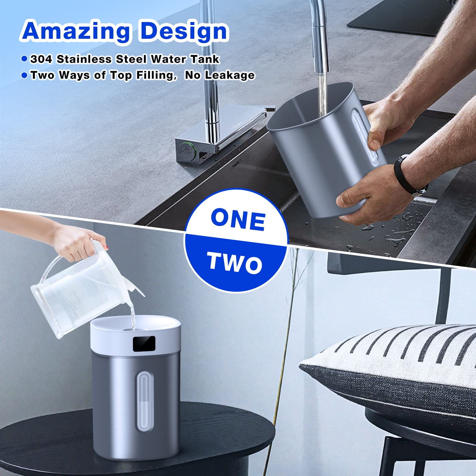 4L Ultrasonic Cool Mist Humidifier with 304 Stainless Steel Tank, Auto Humidity Control, Night Light, and Timer - For Large Rooms and Baby