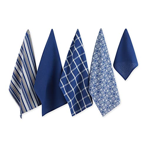 DII Assorted Woven Kitchen Set, Dishtowel, 18x28, Dishcloth, 13x13, Nautical Blue, 5 Piece