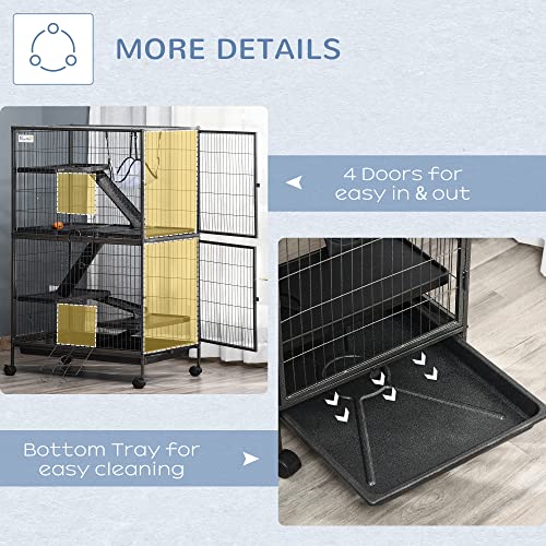 PawHut 50" H 5-Tier Small Animal Cage, Ferret Cage, Large Chinchilla Cage with Hammock Accessory Heavy-Duty Steel Wire, Small Animal Habitat with 4 Doors, Removable Tray
