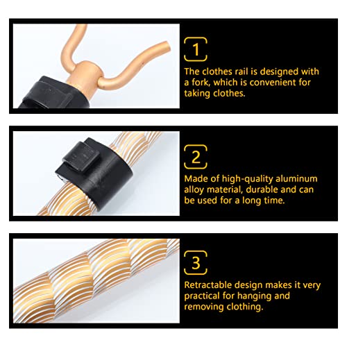 Alloy Clothesline Props Adjustable Clothes Rods Dressing Stick Clothes Drying Pole Outdoor Coat Hanger for Drying Hanging (Golden)