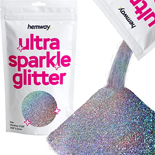 Hemway Premium Ultra Sparkle Glitter Multi-Purpose Metallic Flake for Nail Art, Cosmetic Graded, Makeup, Festival and Hair 100g / 3.5oz - Ultrafine (1/128 0.008 0.2mm) - Silver Holographic